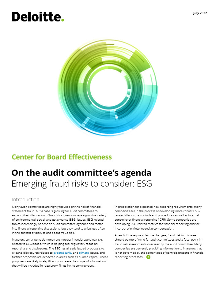 Audit Committee consideration of ESG fraud risk – Deloitte Audit ...