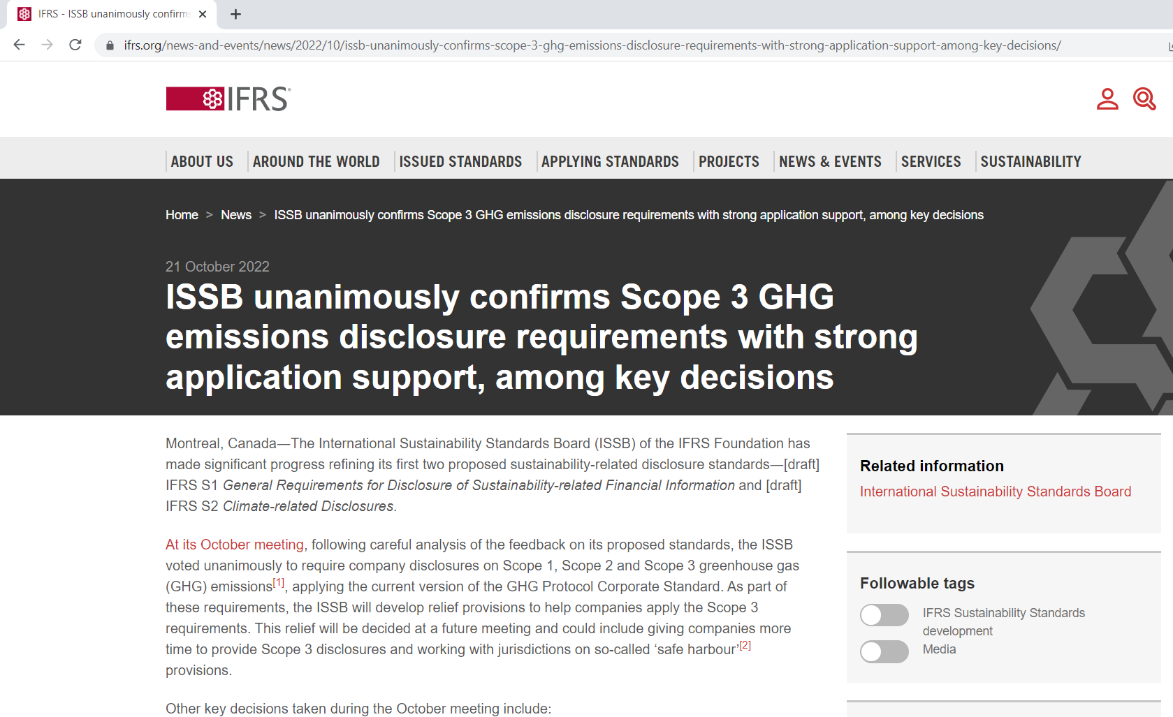 International Sustainability Standards Board (ISSB) of the IFRS ...