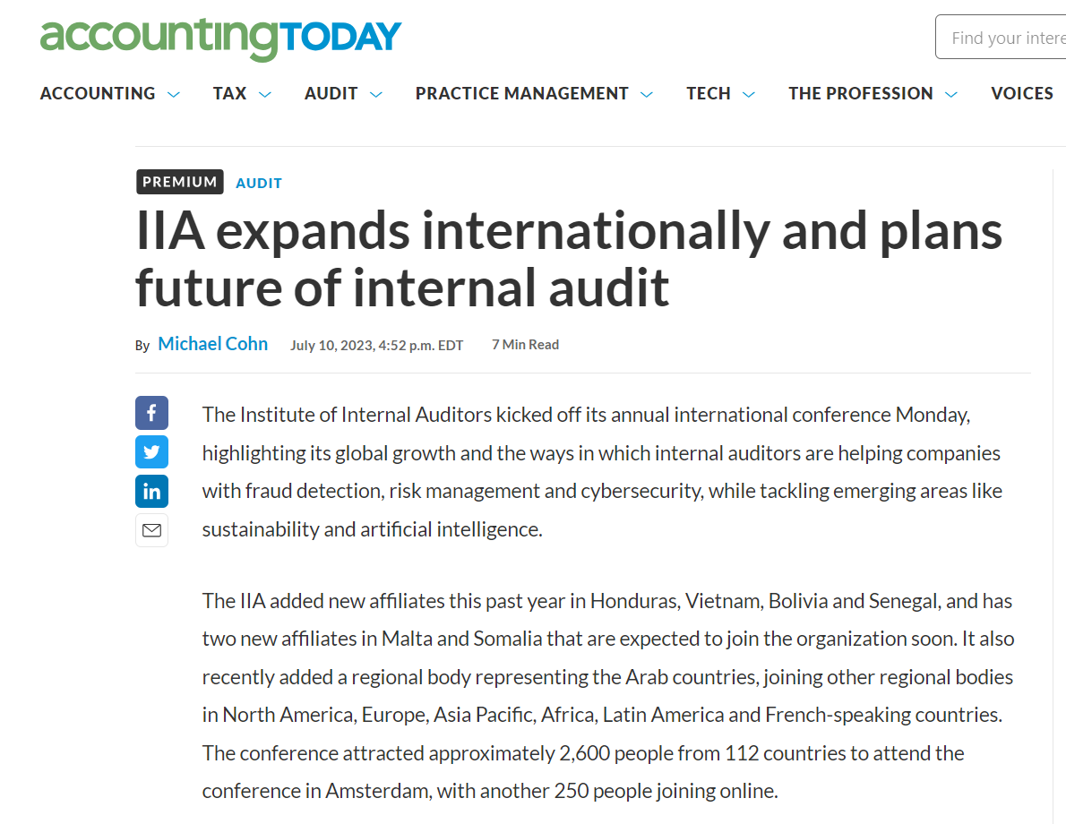 Saw this: IIA and internal audit (IA) expanding – I would like to see ...